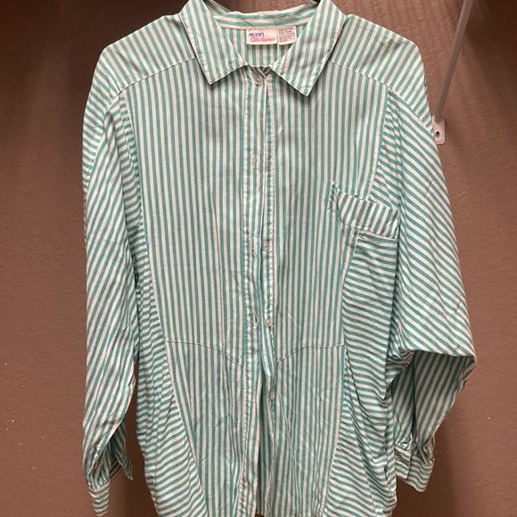 Avon | Tops | Vintage Avon Green And White Striped Long Sleeve Shirt ...